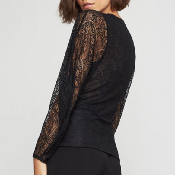 BCBGMaxAzria | Tops | Bcbg Maxazria Black Long Sleeve Sheer Lace Top ...